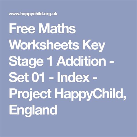 Free Maths Worksheets Key Stage 1 Addition Set 01