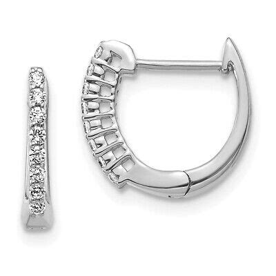 Real 14kt White Gold Polished Diamond Hinged Hoop Earrings Ebay
