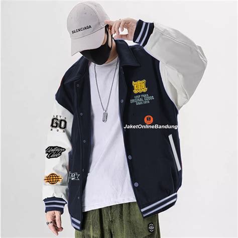 Jual Jaket Baseball Varsity Pria Kerah Full Bordir Jaket Varsity Pria