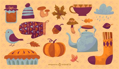 Cute Autumn Elements Set Vector Download