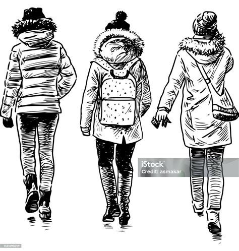 Disegno A Mano Delle Amiche Delle Ragazze Della Scuola Che Camminano