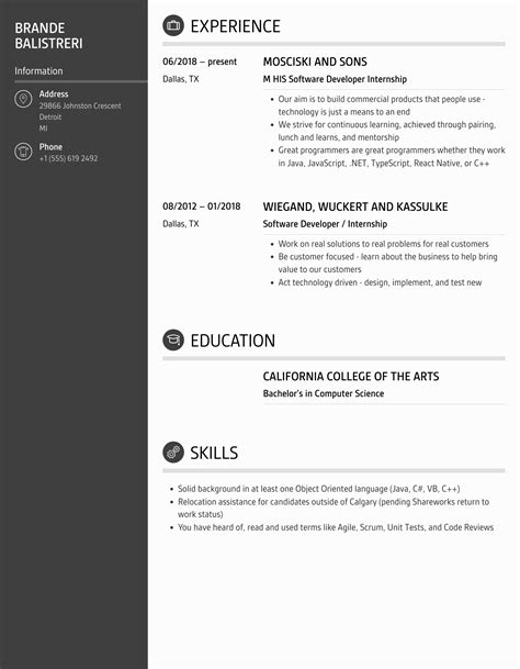 Software Developer Internship Resume Samples Velvet Jobs