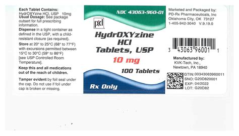 Fda Label For Hydroxyzine Hydrochloride Tablet Film Coated Oral Indications Usage And Precautions