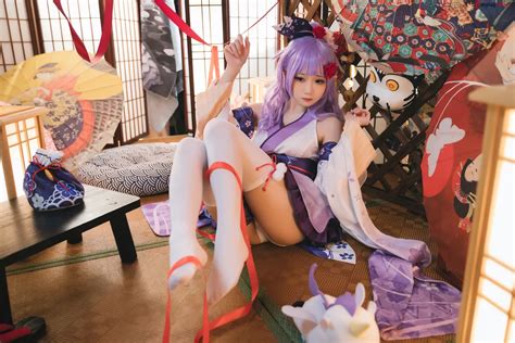 焖焖碳 Mmmenmentan Cosplay Unicorn Kimono Azur Lane 30 Photos