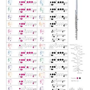 Flute Fingering Chart With Color Coded Notes Learn Flute Technique