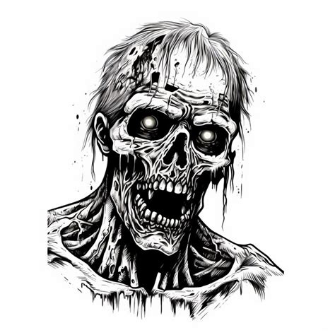 Detailed Zombie Head Drawing On White Background Premium Ai Generated