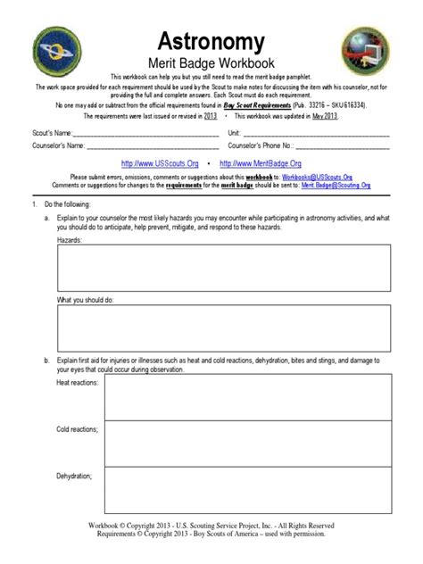 Astronomy Merit Badge Workbook Pdf Boy Scouts Of America