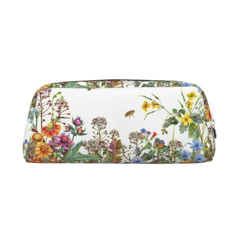 Uemuo Herbs And Wildflowers Printed Leather Pencil Case Pencil Pouch