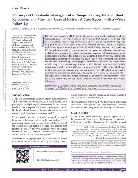 Pdf Nonsurgical Endodontic Management Of Nonperforating Internal Root