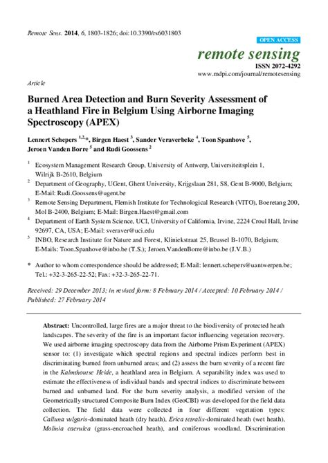 Pdf Burned Area Detection And Burn Severity Assessment Of A Heathland Fire In Belgium Using