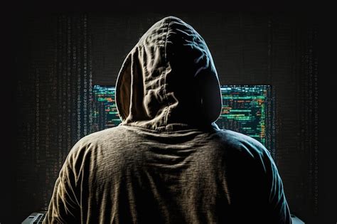 Premium Ai Image Hacker In Front Of Computer View From Shoulder