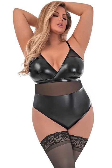 Plus Size Black Wet Look Wicked Ways Bralette Set Spicy Lingerie
