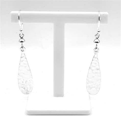 Hammered Long Baton Drop Earrings Salsa Silver Jewellery