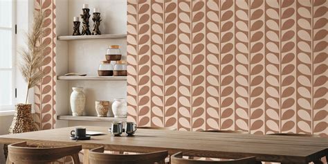 Mocha Leaves Striped Wallpaper For Modern Decor