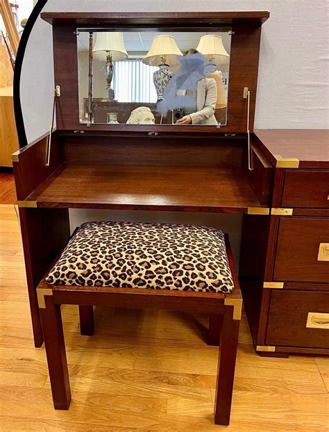 Midcentury Campaign Style Vanity Desk Chest And Stool At 1stdibs