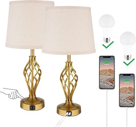 Ruiever Touch Table Lamps Set Of 2 Nightstand Lamp With Usb Ports