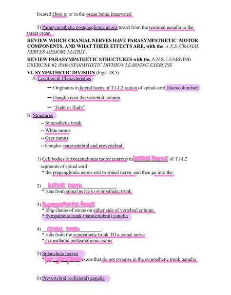 sympathetic division annotated lecture notes located close to or in
