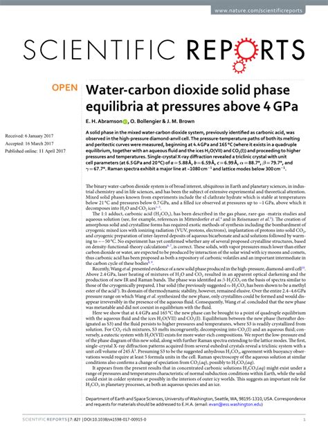 Pdf Water Carbon Dioxide Solid Phase Equilibria At Pressures Above 4 Gpa