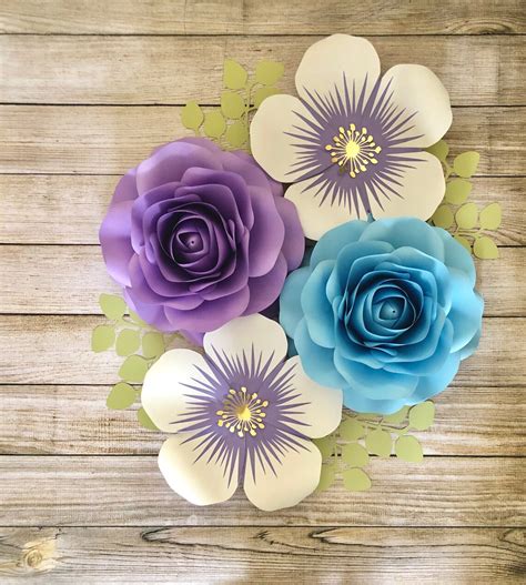 Paper Flowers Template Large Paper Flowers Rose Paper Flower Etsy
