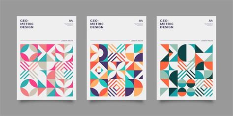 트렌디한 바우하우스 패턴 배경 세트 프리미엄 벡터