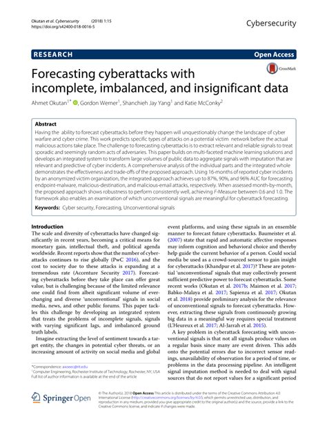 Pdf Forecasting Cyberattacks With Incomplete Imbalanced And Insignificant Data
