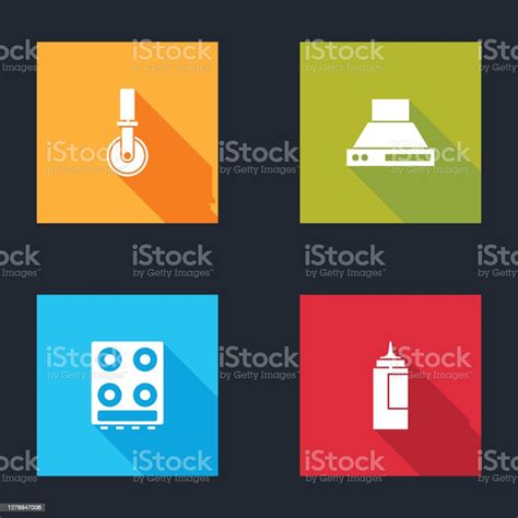 세트 피자 나이프 주방 추출기 팬 가스 스토브와 소스 병 아이콘 벡터 가열장치에 대한 스톡 벡터 아트 및 기타 이미지 가열