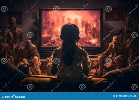 A Girl Watching TV With Zombies And Imagining Being Surrounded By