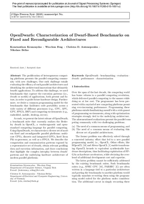 Pdf Opendwarfs Characterization Of Dwarf Based Benchmarks On Fixed