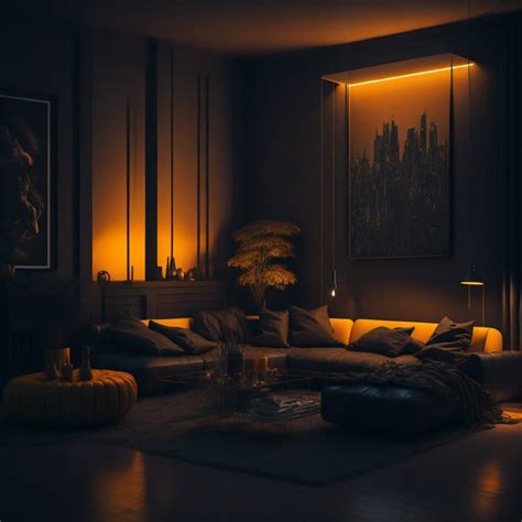 Black Living Room With Orange Leds Huis Interieur Home Decor Design