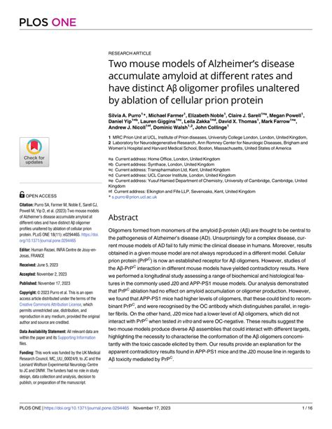 Pdf Two Mouse Models Of Alzheimers Disease Accumulate Amyloid At