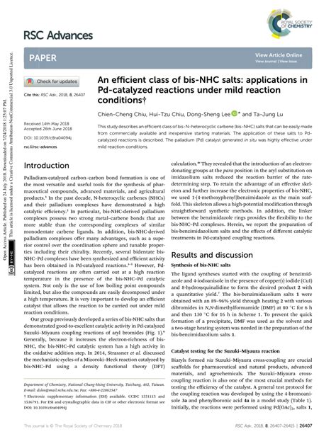 Pdf An Efficient Class Of Bis Nhc Salts Applications In Pd Catalyzed
