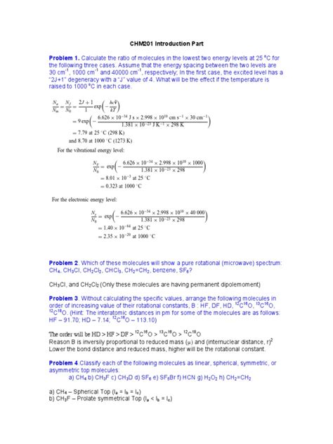 Chm201 Problemset Solutions Pdf Pdf Energy Level Molecules