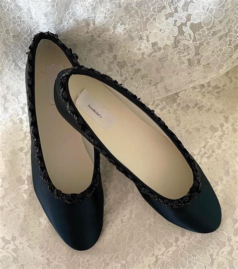 Size 10m Size 9m Black Satin Flat Shoes Ballet Style Slipper W Sequins