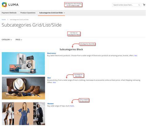 magento 2 subcategories grid list slide extension meetanshi