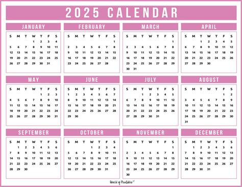 2025 Year Calendars 70 Best Printables World Of Printables