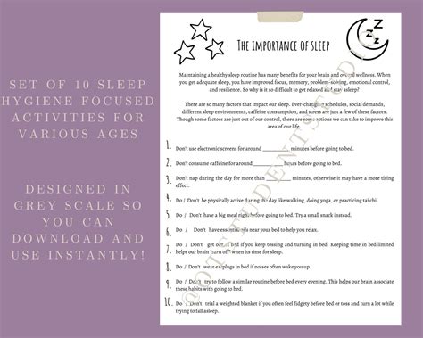 Sleep Hygiene Handout Healthy Night Routine Coping Skills Printable