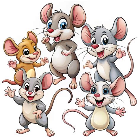 Premium Photo Mouse Cartoon Small Mice In Action Poses Lab Animals