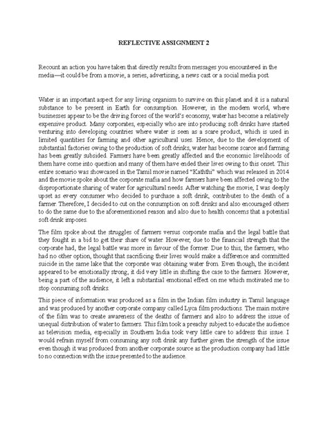 Reflective Assignment 2 Reflective Assignment 2 Recount An Action You Have Taken That Directly