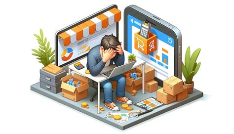 3d Flat Icon As Entrepreneur Looking At A Failed E Commerce Platform Appearing Dejected Concept