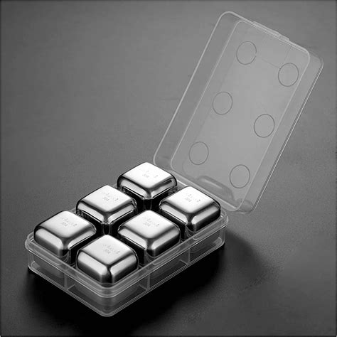 Whiskey Ice Cubes Stainless Steel Ice Cubes For Drinks Chilling Set Of