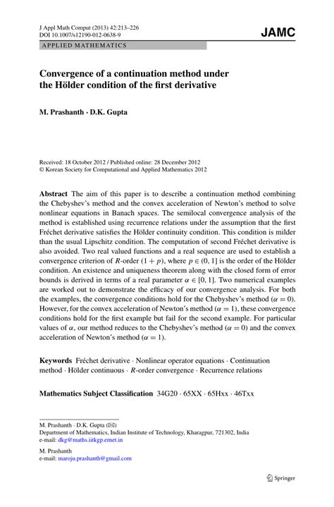 Pdf Convergence Of A Continuation Method Under Lipschitz Continuous