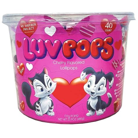 Adams And Brooks Inc Luv Pops Intense Cherry Flavored Heart Shaped Lollipops Mailbox Tub