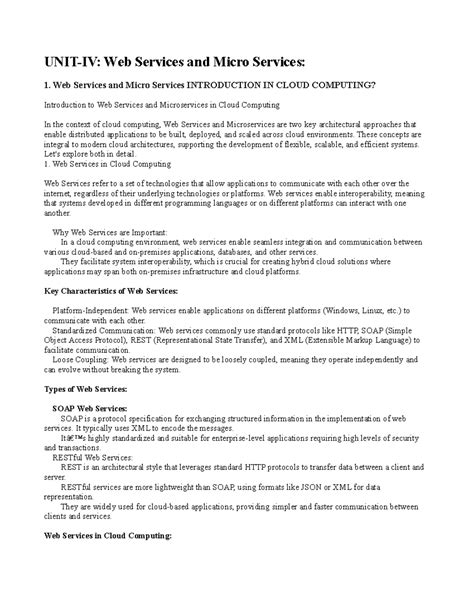 Web Services And Microservices In Cloud Computing An Overview Unit 4