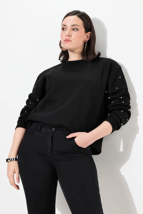 Rhinestone Sleeve Sweatshirt Black Ulla Popken