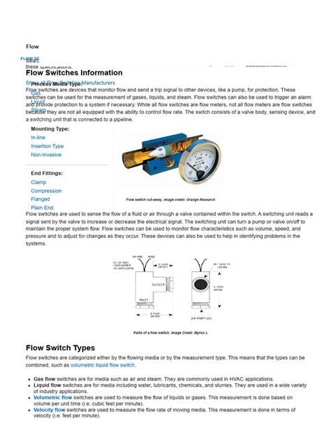 Flow Switches Selection Guide Types Features Applications Globalspec Pdf Flow