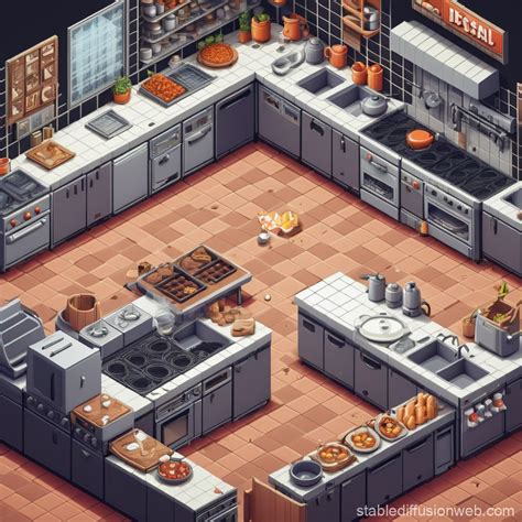 Pixel Art Commercial Kitchen Game Stable Diffusion Online