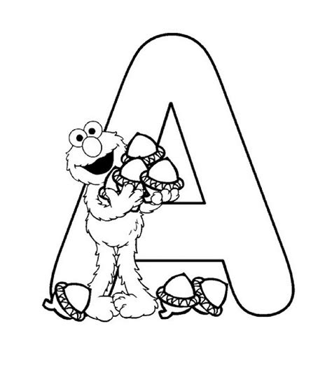 Elmo Con Bellotas Y La Letra A Para Colorear Imprimir E Dibujar