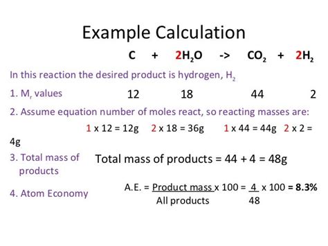Chemistry Calculations Percent Yield And Atom Economy
