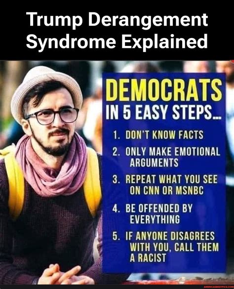 Trump Derangement Syndrome Explained Democrats In 5 Easy Steps 1 Dont Know Facts 2 Only