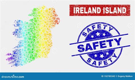 Spectrum Component Ireland Island Map And Grunge Safety Stamp Seals Stock Vector Illustration